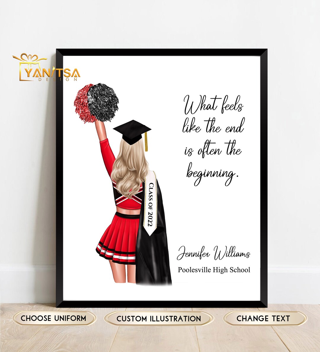 Personalized Cheerleader Illustration Cheerleader Graduation Gift ...