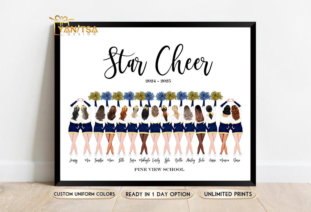 Cheer Team Gifts - Cheer Team Illustration Print - Cheerleaders Gifts ...