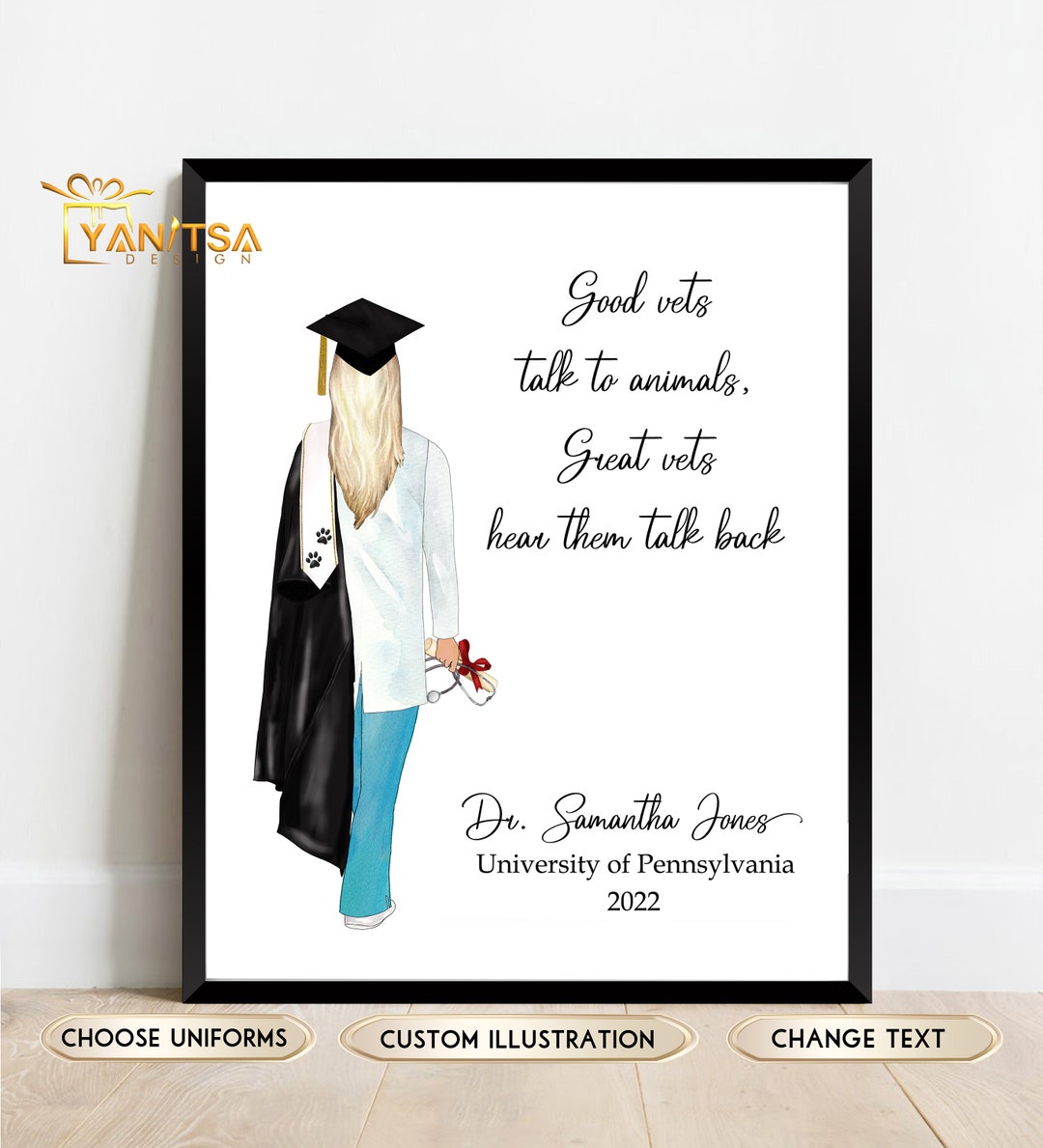 Personalized Vet Graduation Illustration - Vet Graduation Gift ...