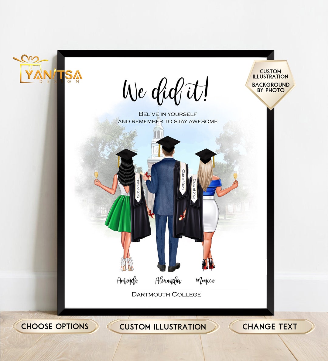 Custom Graduation Illustration - Graduation Gifts for Friends - Friends ...