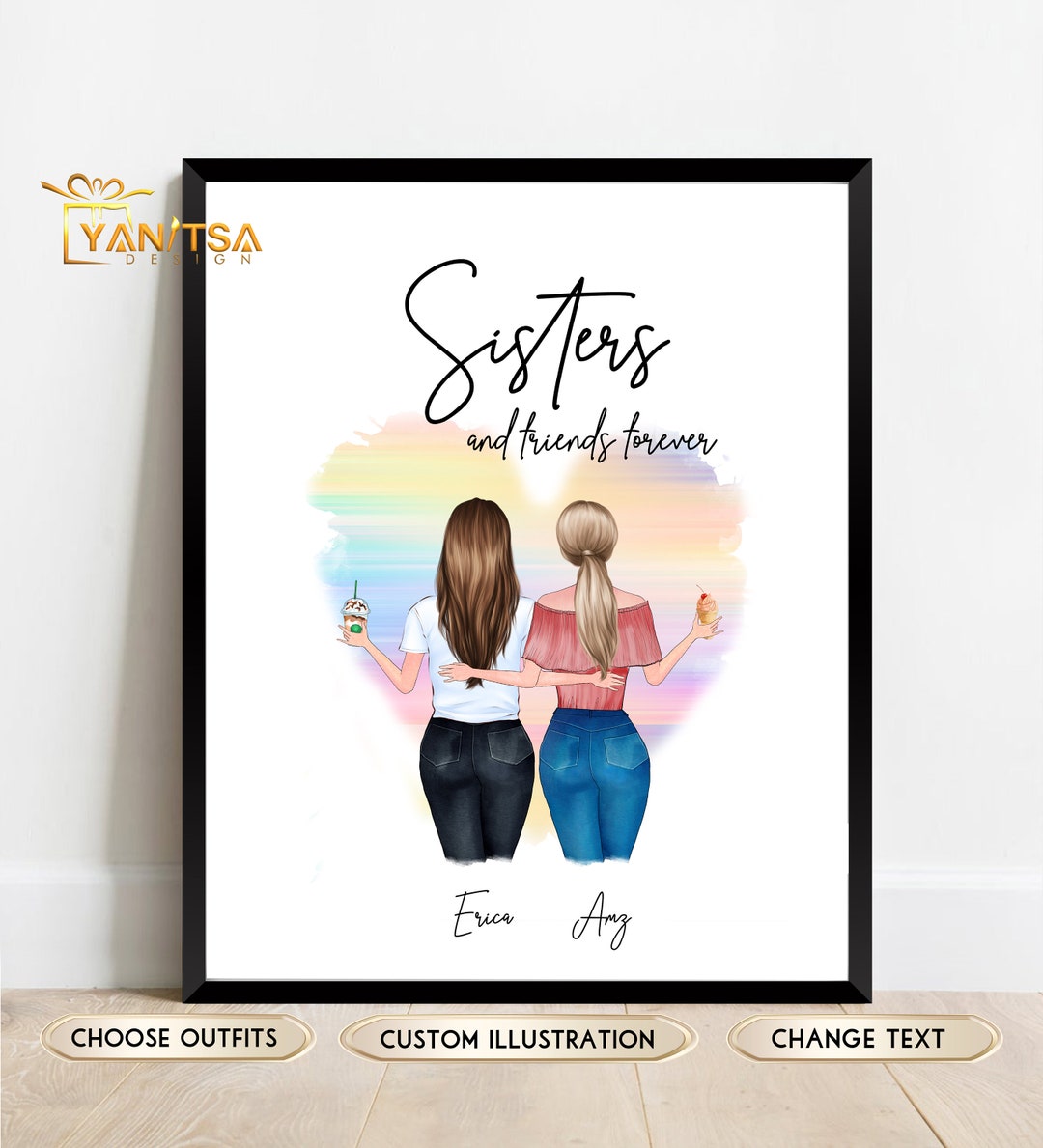 Custom Sisters Wall Art - Personalized Sister Gift - Gift for Sister ...