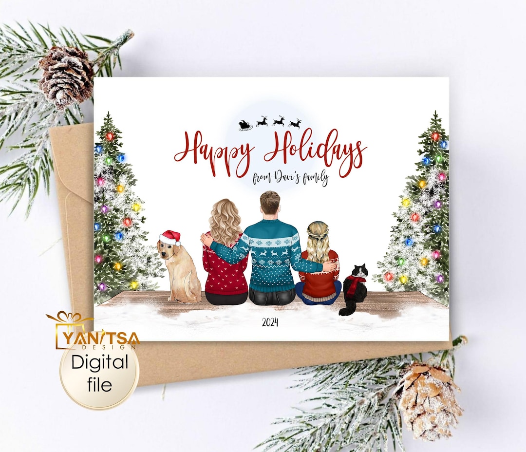 Custom Family Illustration Christmas Card - Custom Family Portrait ...