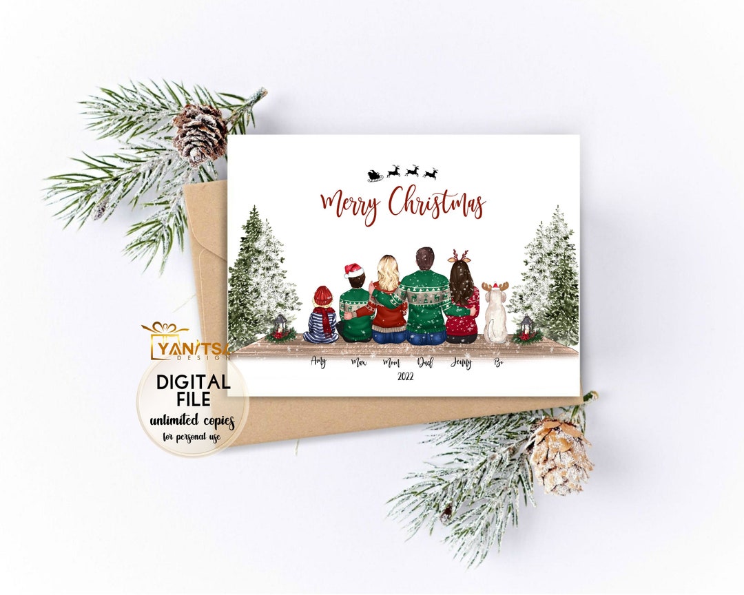 Family Illustration Christmas Card Custom Family Portrait Christmas ...