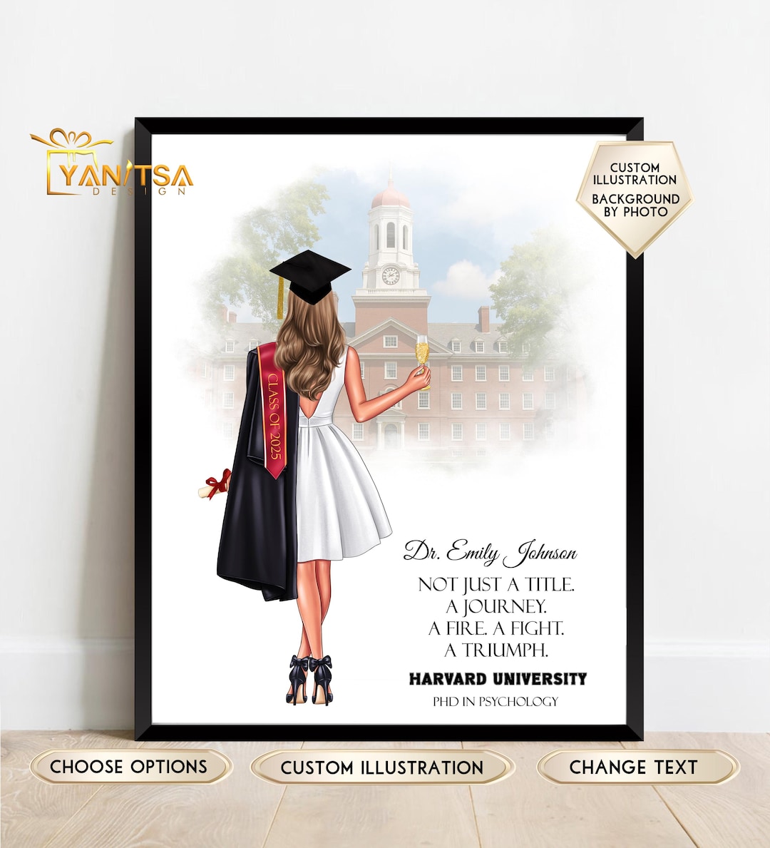 Phd Graduation Gift for Her, Custom Doctorate Portrait, Personalized ...