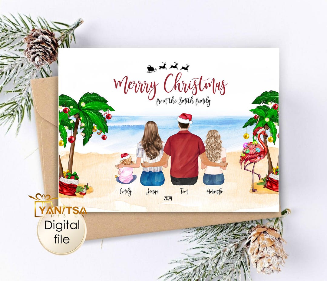 Custom Tropical Christmas Card - Tropical Family Illustration Christmas ...