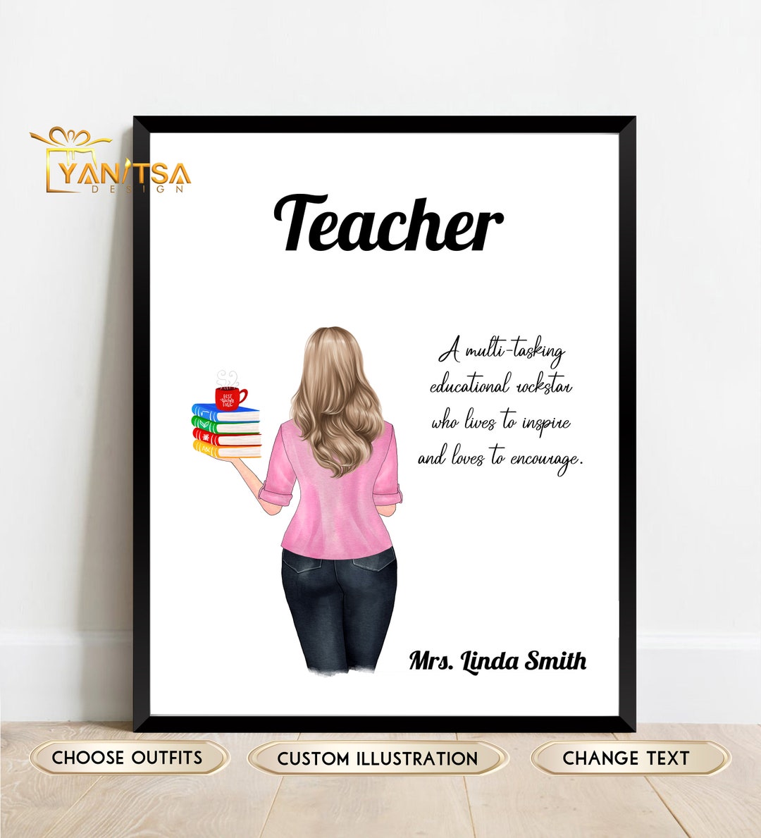 Custom Teacher Illustration - Personalized Teacher Gift - Gift for ...