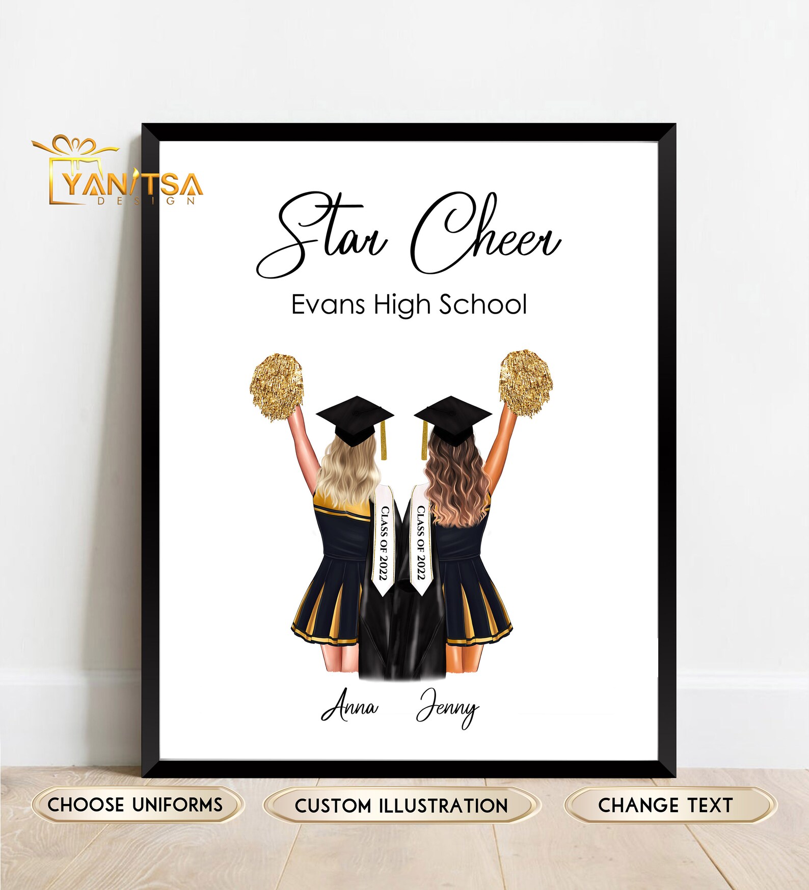 Personalized Cheerleader Illustration Cheerleader Graduation - Etsy