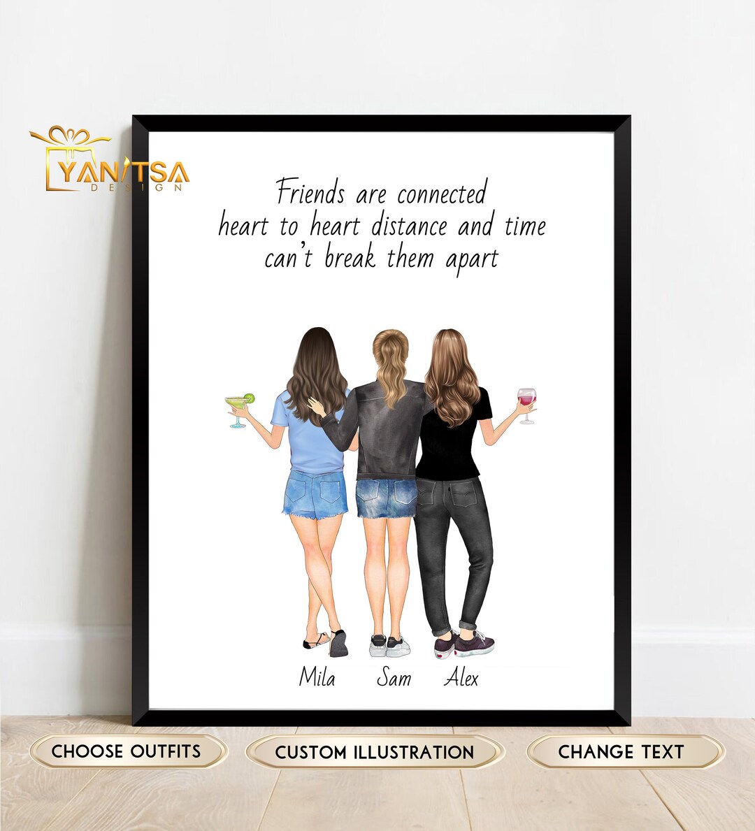 Long Distance Friendship Art Print Gift for Far Away Friends Custom ...