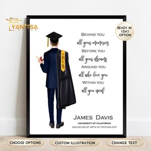 Custom Grad Illustration - Graduation Gift for Him - Custom Graduation ...