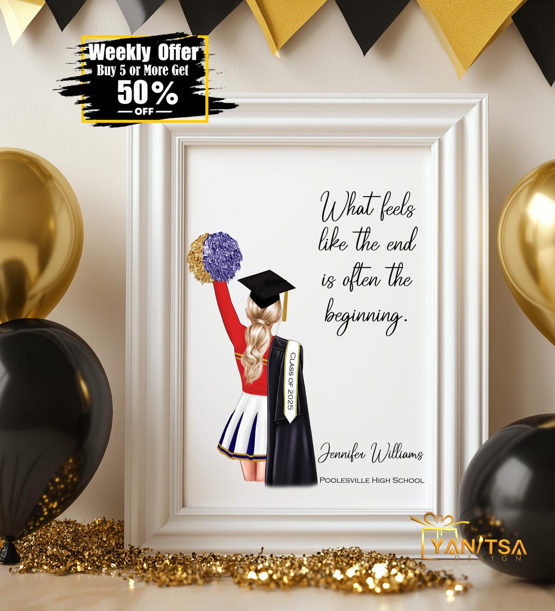 Personalized Cheerleader Illustration Cheerleader Graduation Gift ...