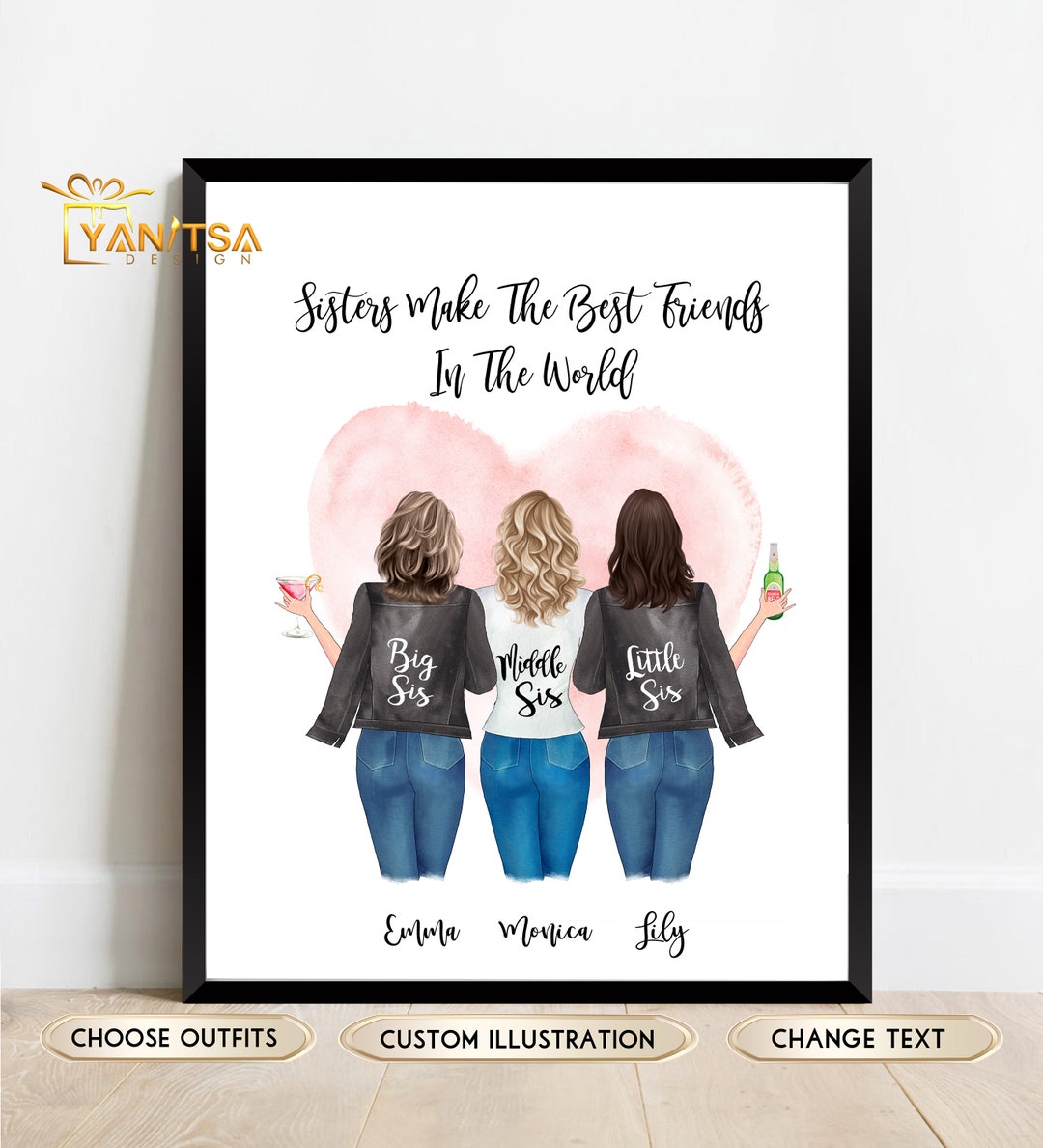Personalized Sisters Print - Sisters Portrait - Sisters Gifts - Big Sis ...