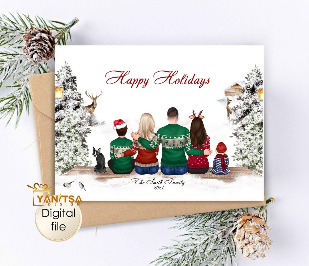 Happy Holidays Custom Family Portrait Christmas Card - Personalized ...