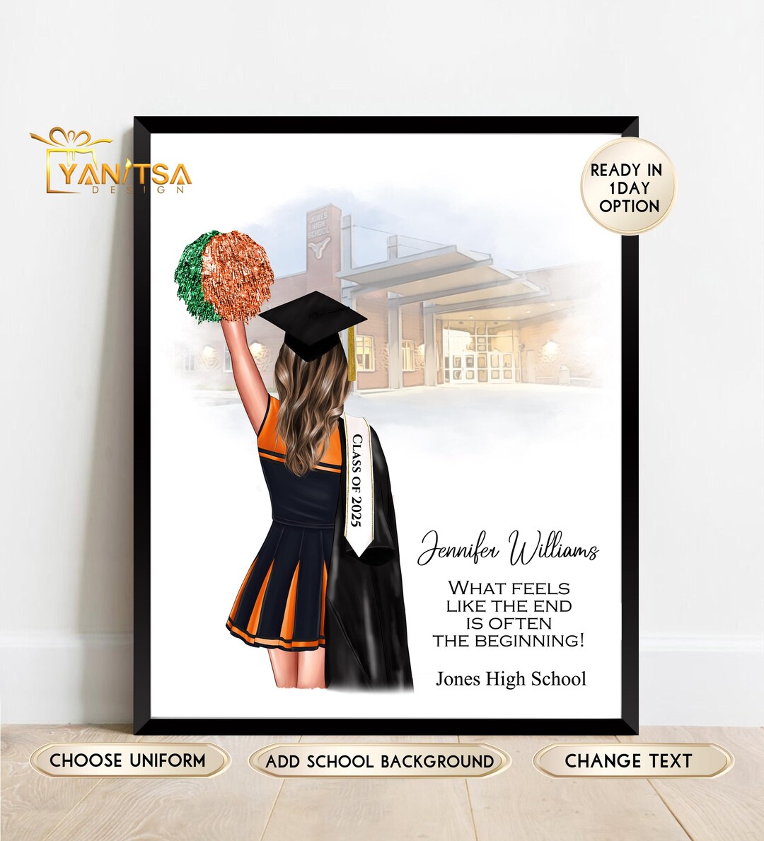 Personalized Cheerleader Illustration - Cheerleader Graduation Gift ...