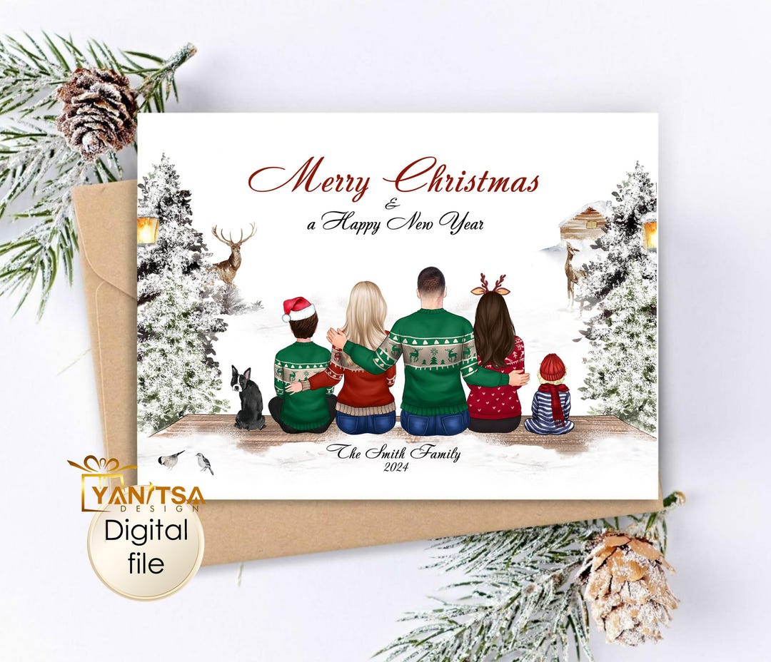 Custom Family Illustration Christmas Card - Custom Family Portrait ...