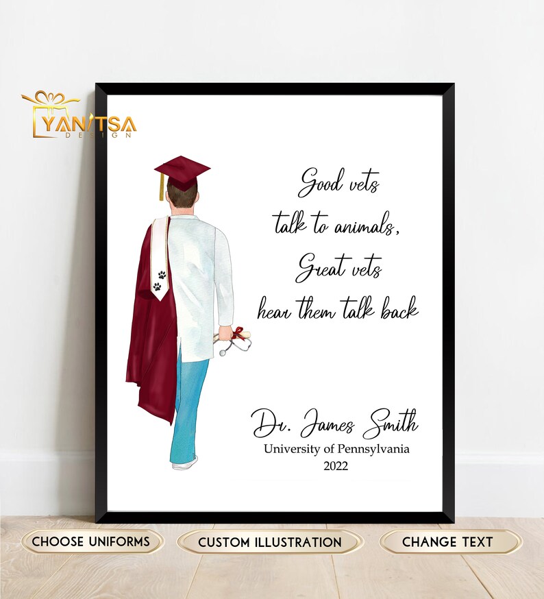 Personalized Vet Graduation Illustration Vet Graduation Gift | Etsy