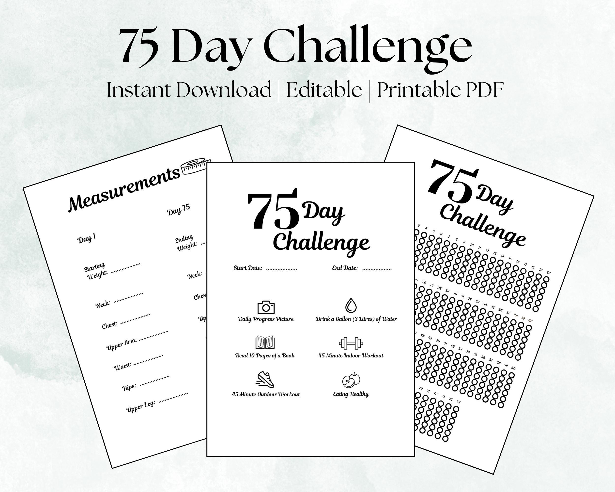 75 Day Challenge Tracker Printable - Editable Canva Template | 75 Day ...