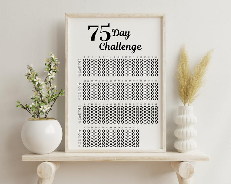 75 Day Challenge Tracker Printable - Editable Canva Template | 75 Day ...