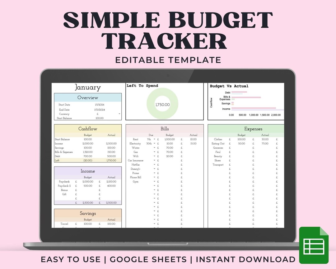 Simple Budget Planner for Google Sheets - Monthly, Weekly, Biweekly ...
