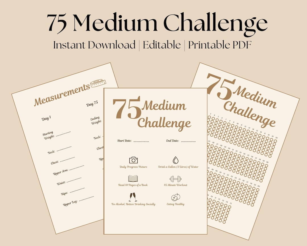 75 Medium Challenge Printable - Editable Canva Template | 75 Day ...