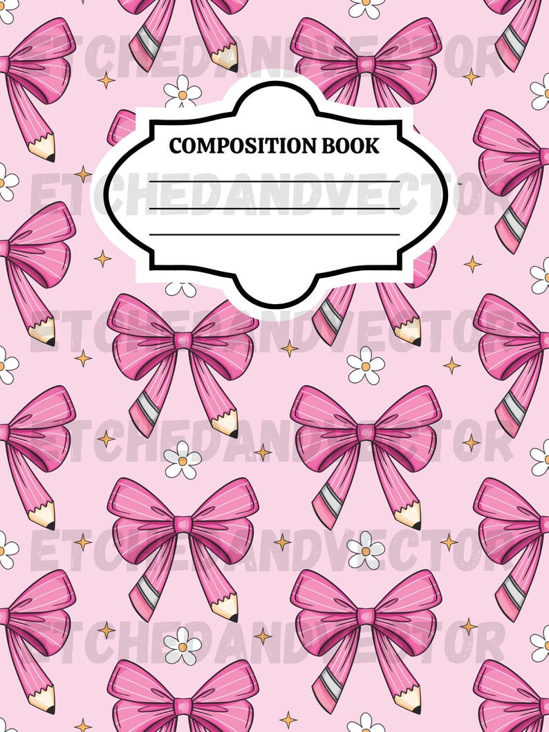 DIGITAL FILE Pink Pencil Bow Composition Notebook Cover – PNG Pdf File ...