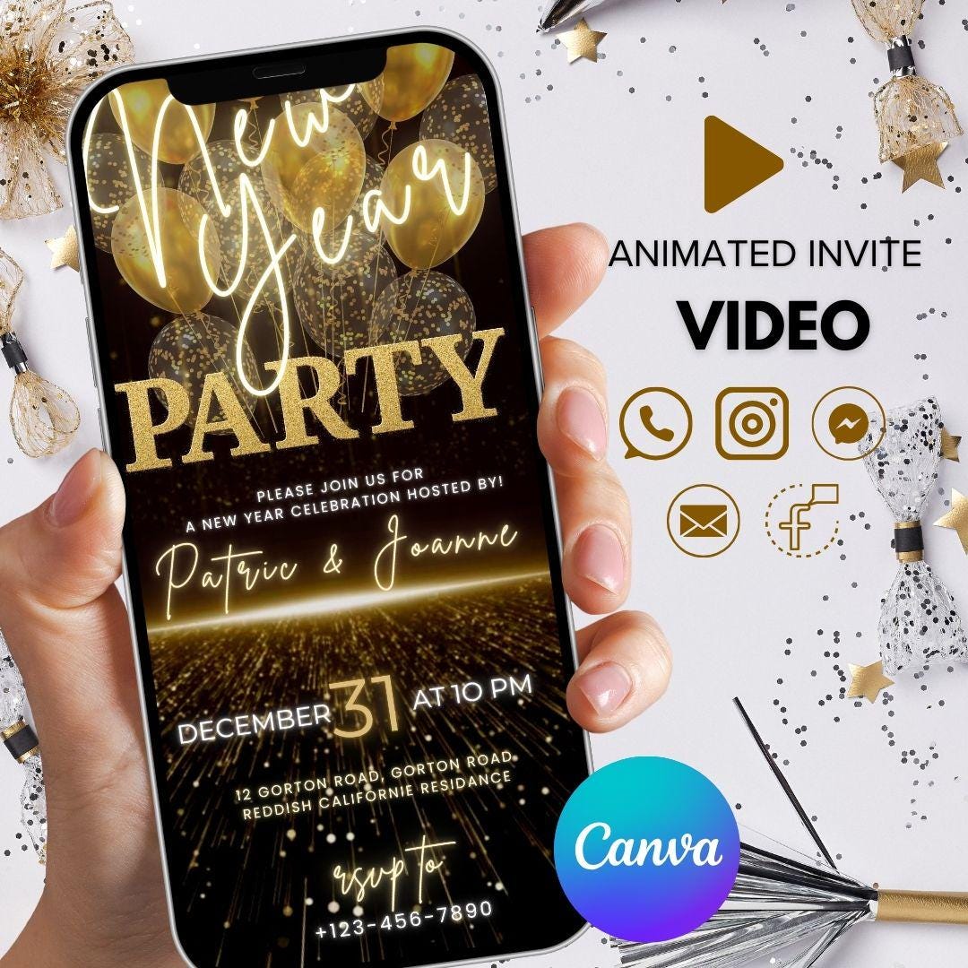 Editable New Year Invitation, 2025 New Year Invitation, NYE 2025 ...