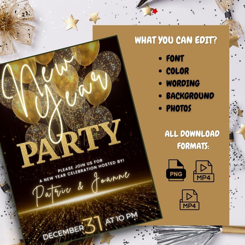 Editable New Year Invitation, 2025 New Year Invitation, NYE 2025 ...