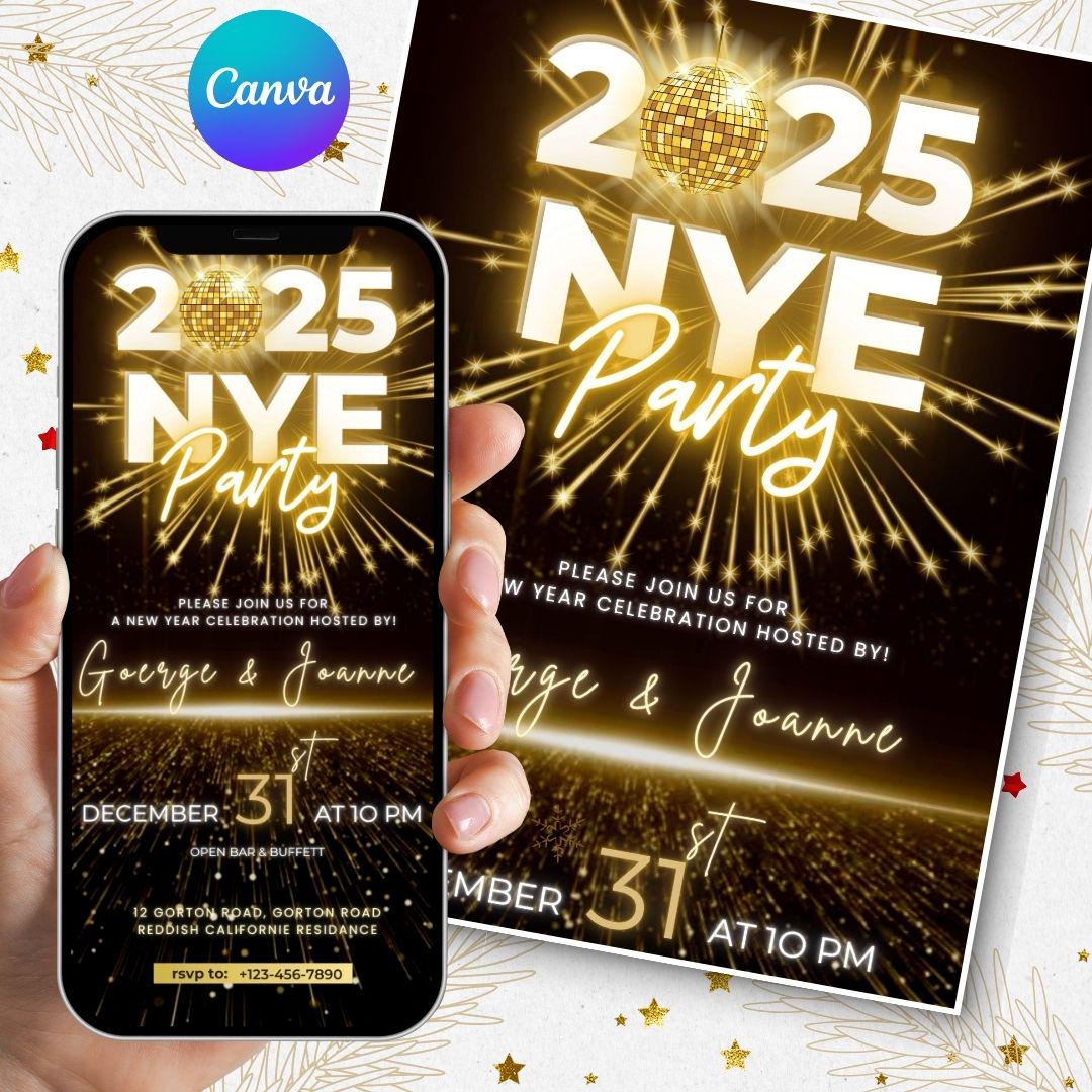 Editable New Year Invitation, 2025 New Year Invitation, NYE 2025 ...