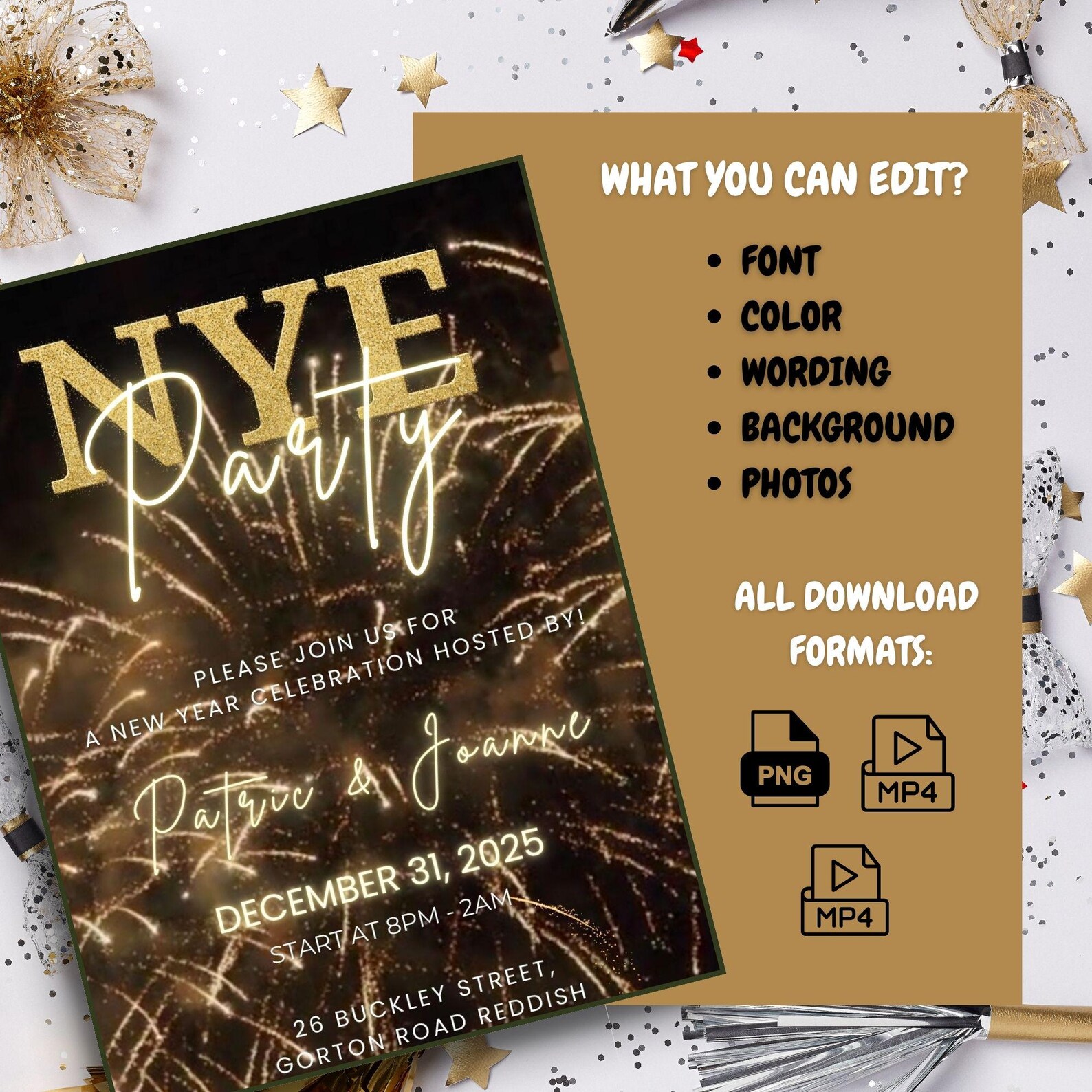 Editable New Year Invitation, 2025 New Year Invitation, NYE 2025 ...