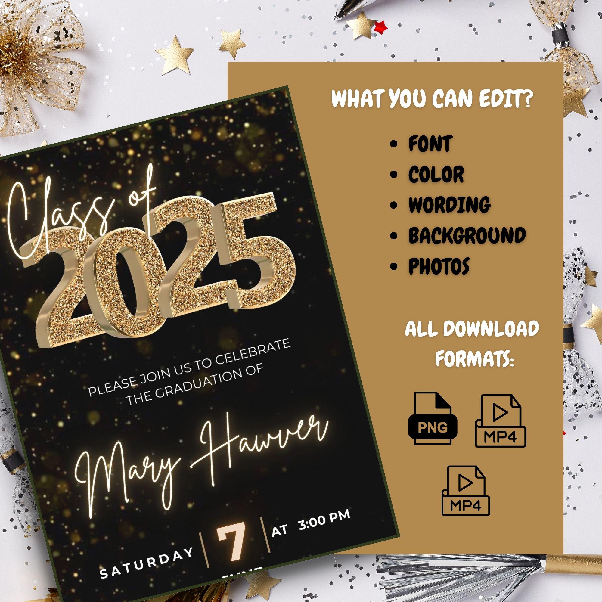 Digital Graduation 2025 Party Invitation, Pink Class of 25 Graduate ...