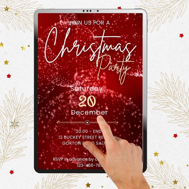 Digital Christmas Party Invitation, Animated Gold Xmas Holiday Invite ...