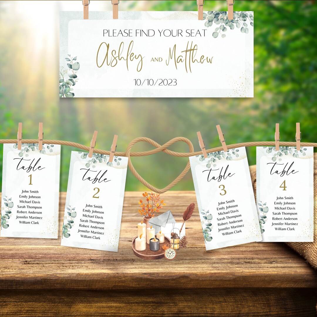 Eucalyptus Wedding Seating Chart Template, Minimalistic Wedding Seating ...