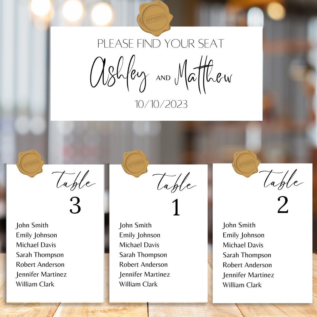 Minimalist Wedding Seating Card Template,modern Wedding Seating Chart ...