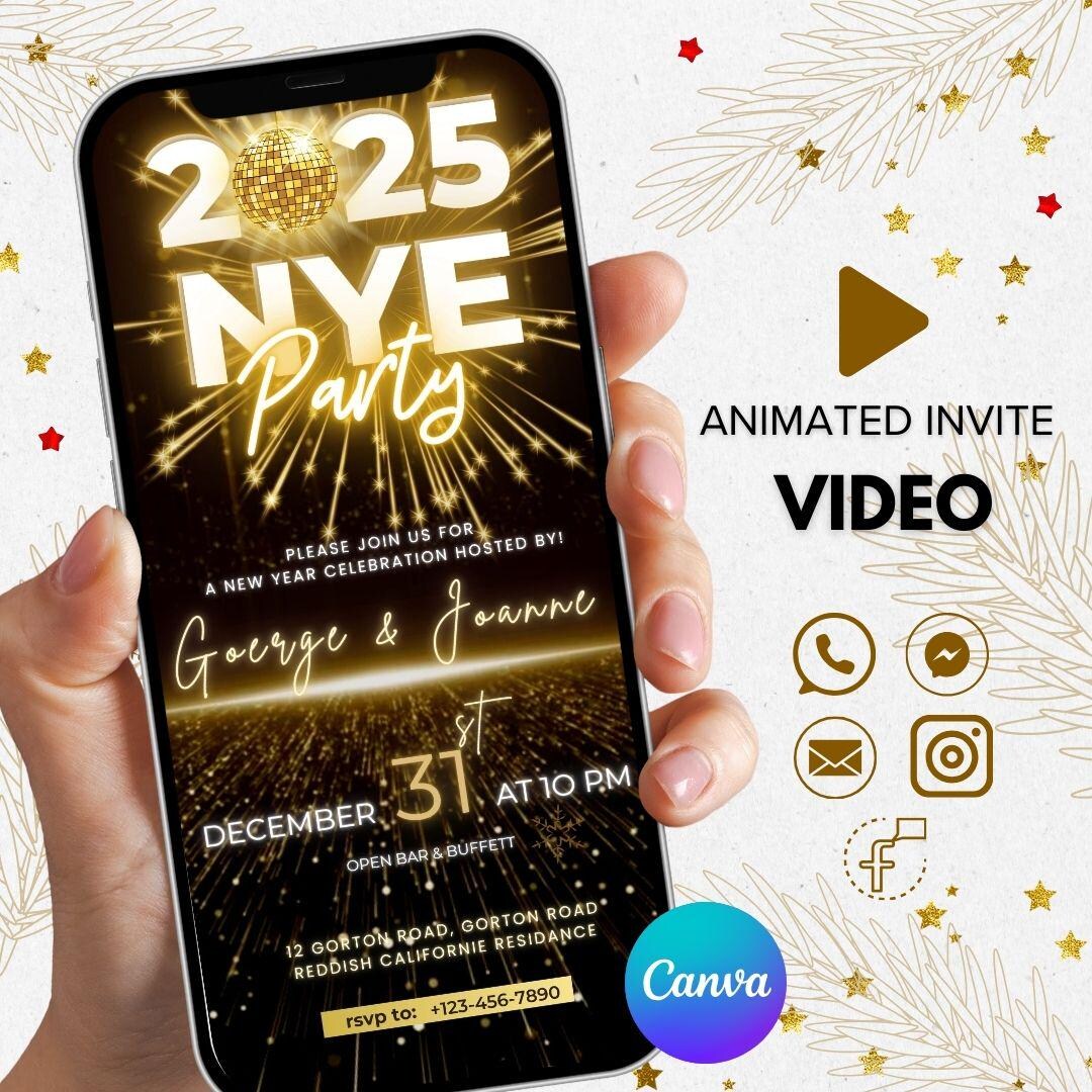 Editable New Year Invitation, 2025 New Year Invitation, NYE 2025 ...