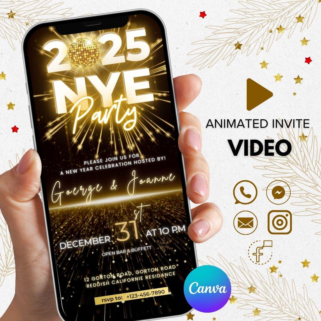 Editable New Year Invitation, 2025 New Year Invitation, NYE 2025 ...