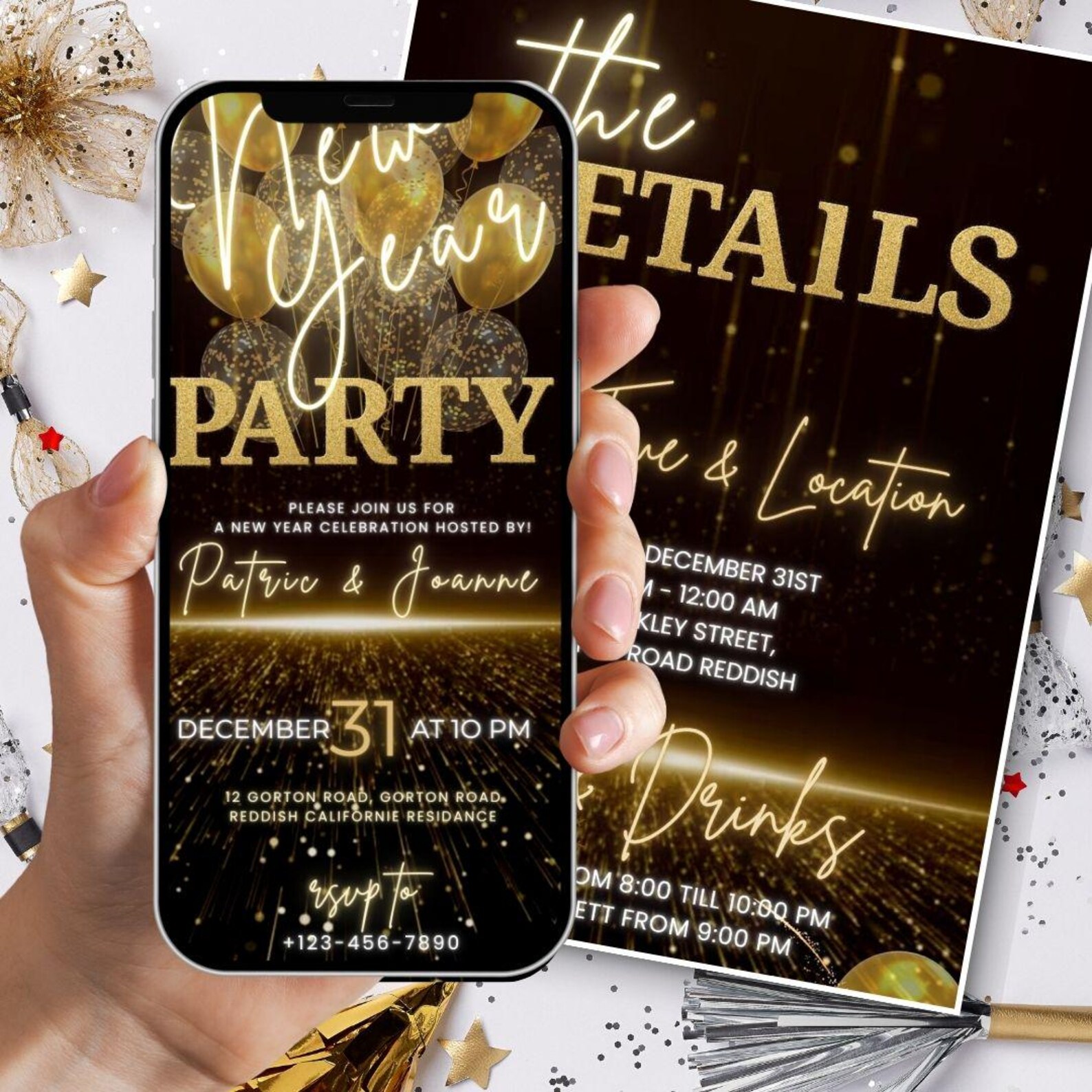 Editable New Year Invitation, 2025 New Year Invitation, NYE 2025 ...