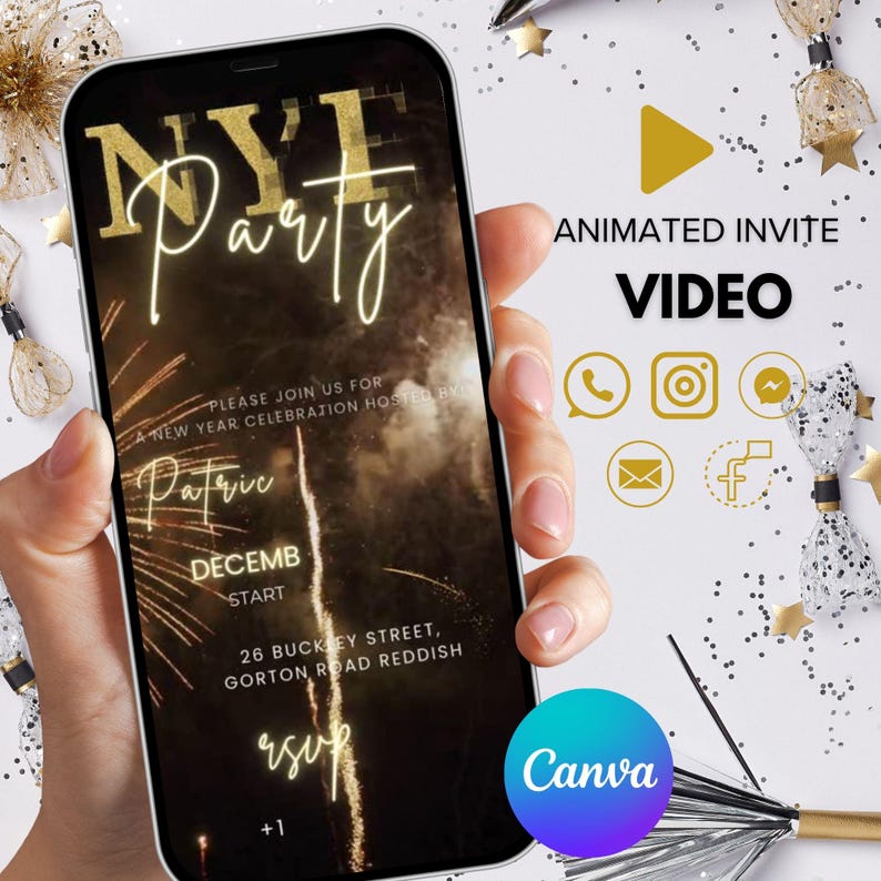 Editable New Year Invitation, 2025 New Year Invitation, NYE 2025 ...