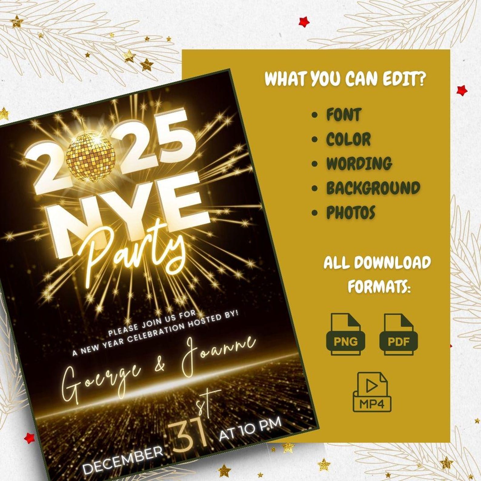 Editable New Year Invitation, 2025 New Year Invitation, NYE 2025 ...