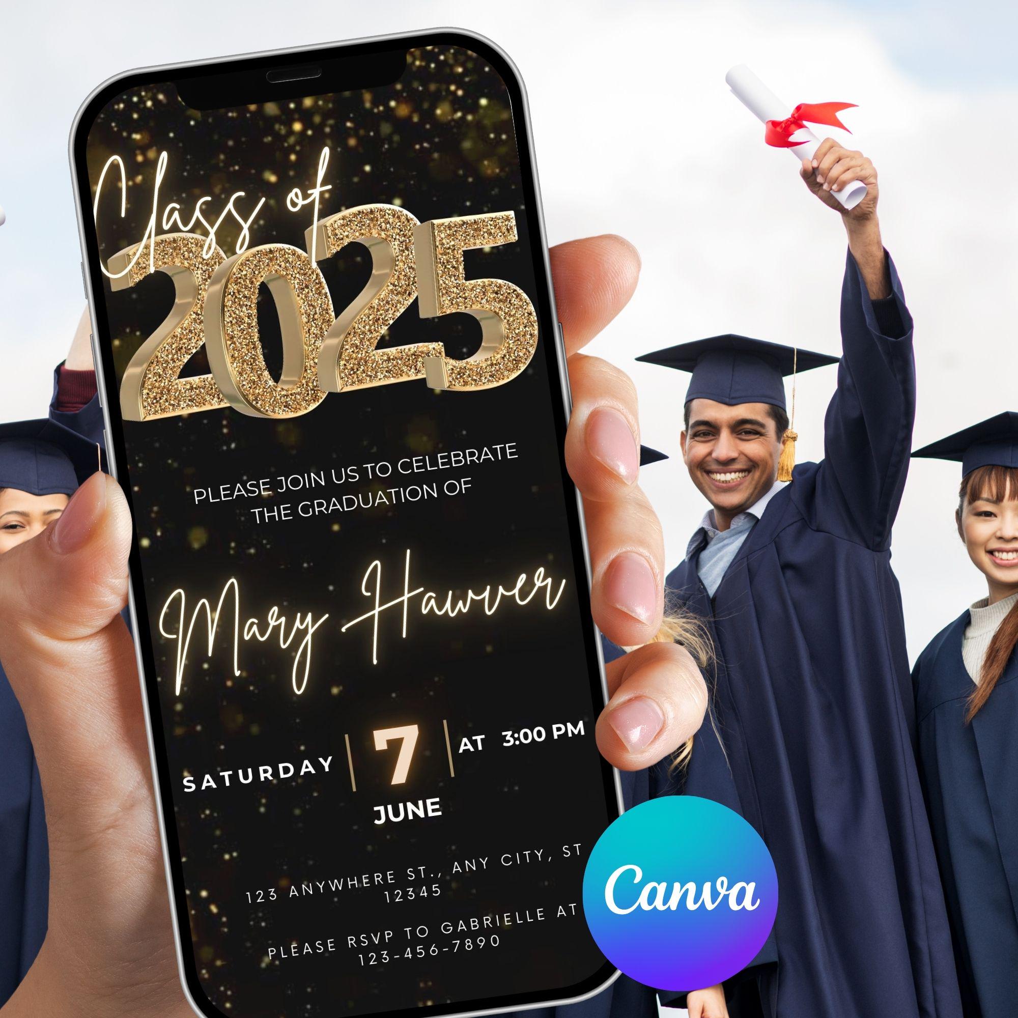 Digital Graduation 2025 Party Invitation, Pink Class of 25 Graduate ...