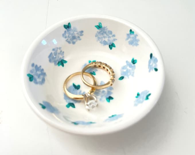 Ring Dish Hydrangea Blue & Green | Grandmillennial Decor | Trinket Dish | Something Blue Gift ...