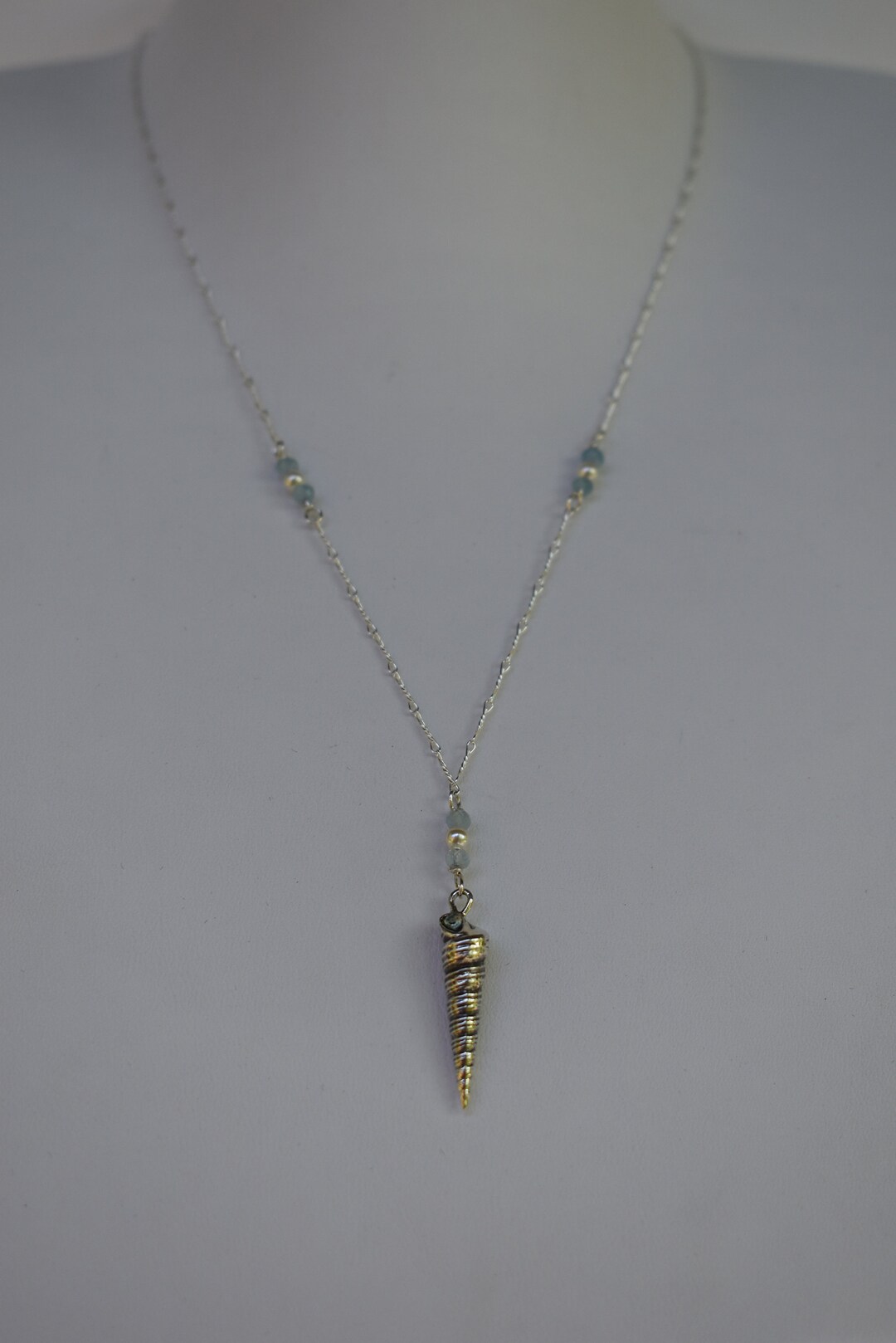 Sterling Silver Auger Shell Pendant Jeweled Chain Necklace Designer ...