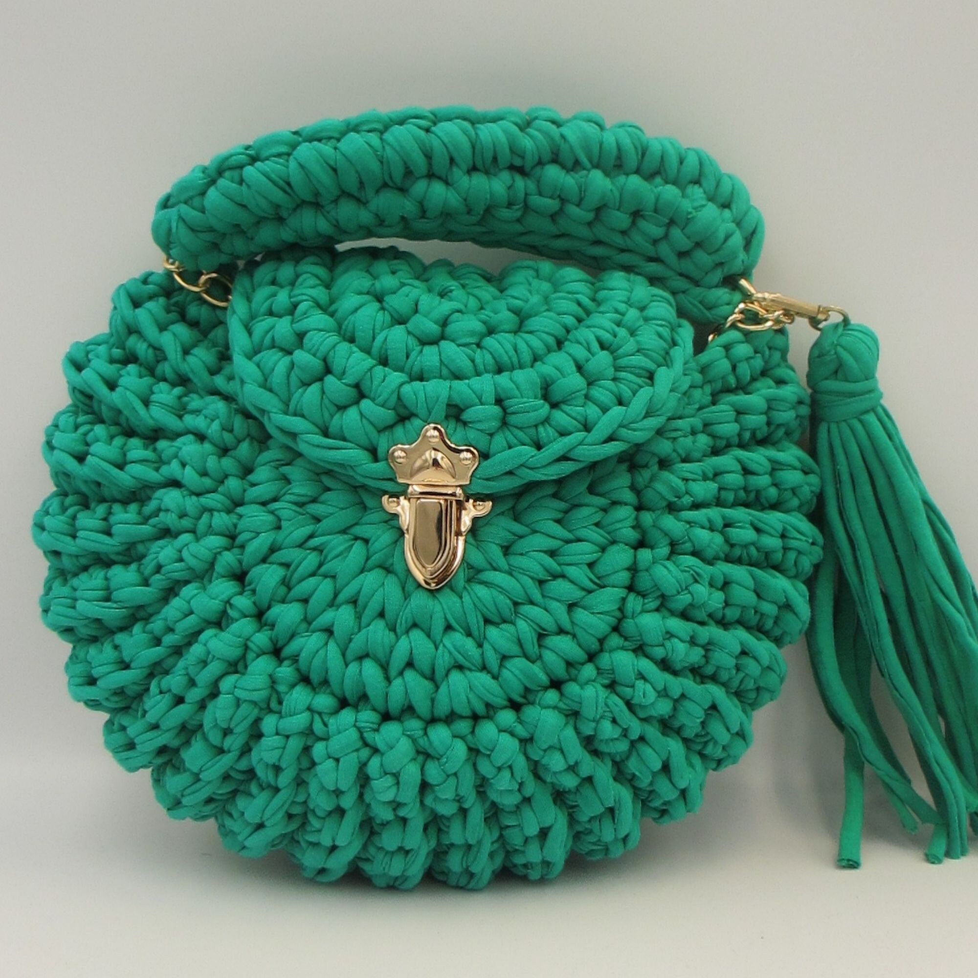 Vibrant Green Knit Round Crochet Bag Luxury Handcrafted Shoulder Bag ...