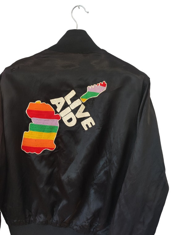 80s LIVE AID Concert Jacket 1985 black satin Jacket, … - Gem
