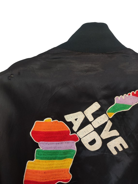 80s LIVE AID Concert Jacket 1985 black satin Jacket, … - Gem