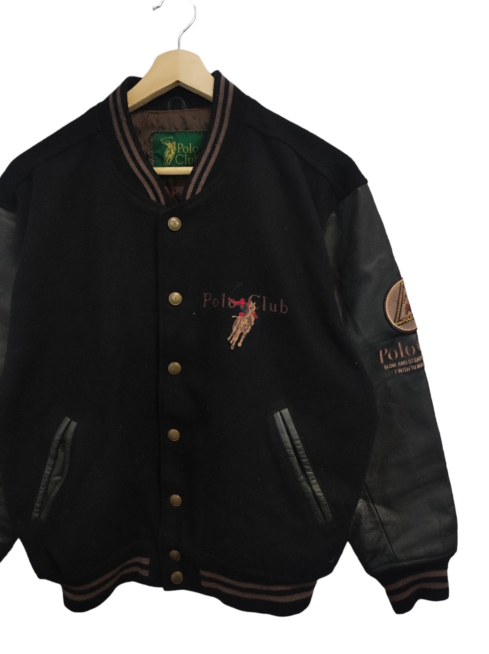 Vintag 90s Polo Club Varsity Jacket Letterman Jack Hamilton Leather ...