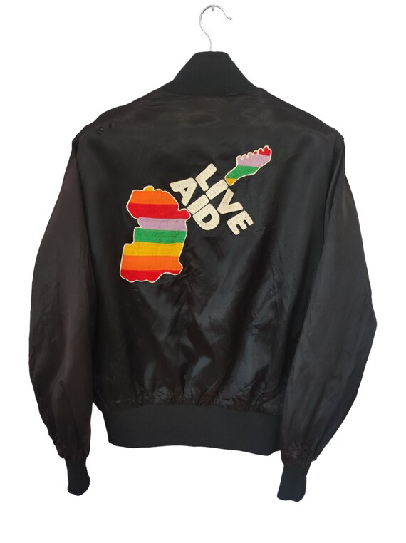 80s LIVE AID Concert Jacket 1985 black satin Jacket, … - Gem