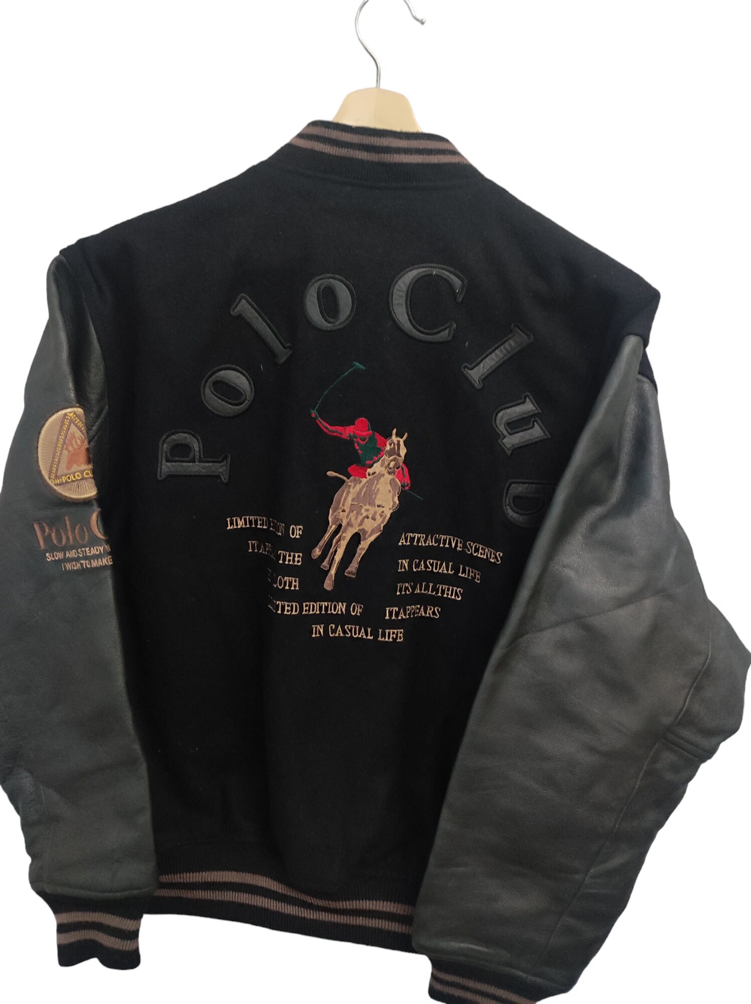 Vintag 90s Polo Club Varsity Jacket Letterman Jack Hamilton Leather ...