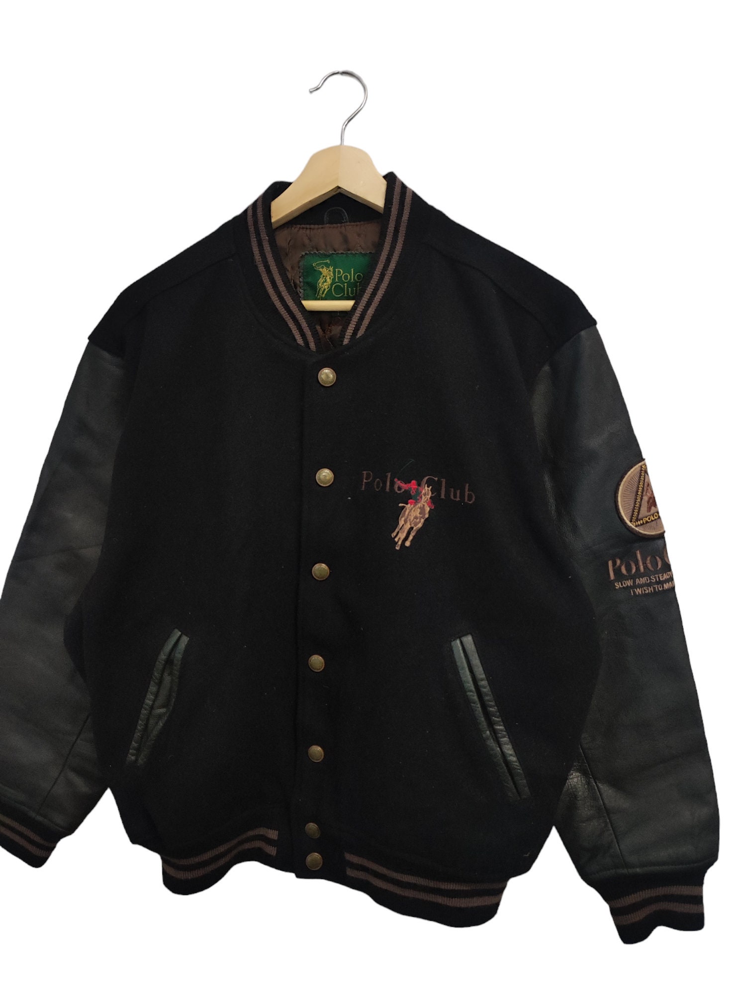 Vintag 90s Polo Club Varsity Jacket Letterman Jack Hamilton Leather ...