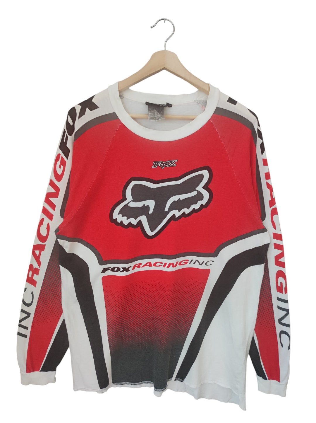 Vintage 90's Fox Racing Team Motocross Red Long Sleeve Tshirt Large Fox ...