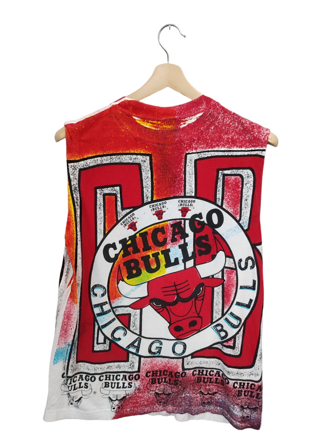 Vintage Chicago Bulls All Over Print T Shirt Cut Sleeves Court Slam ...