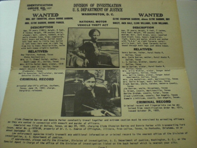 Bonnie and Clyde Wanted Poster - Etsy